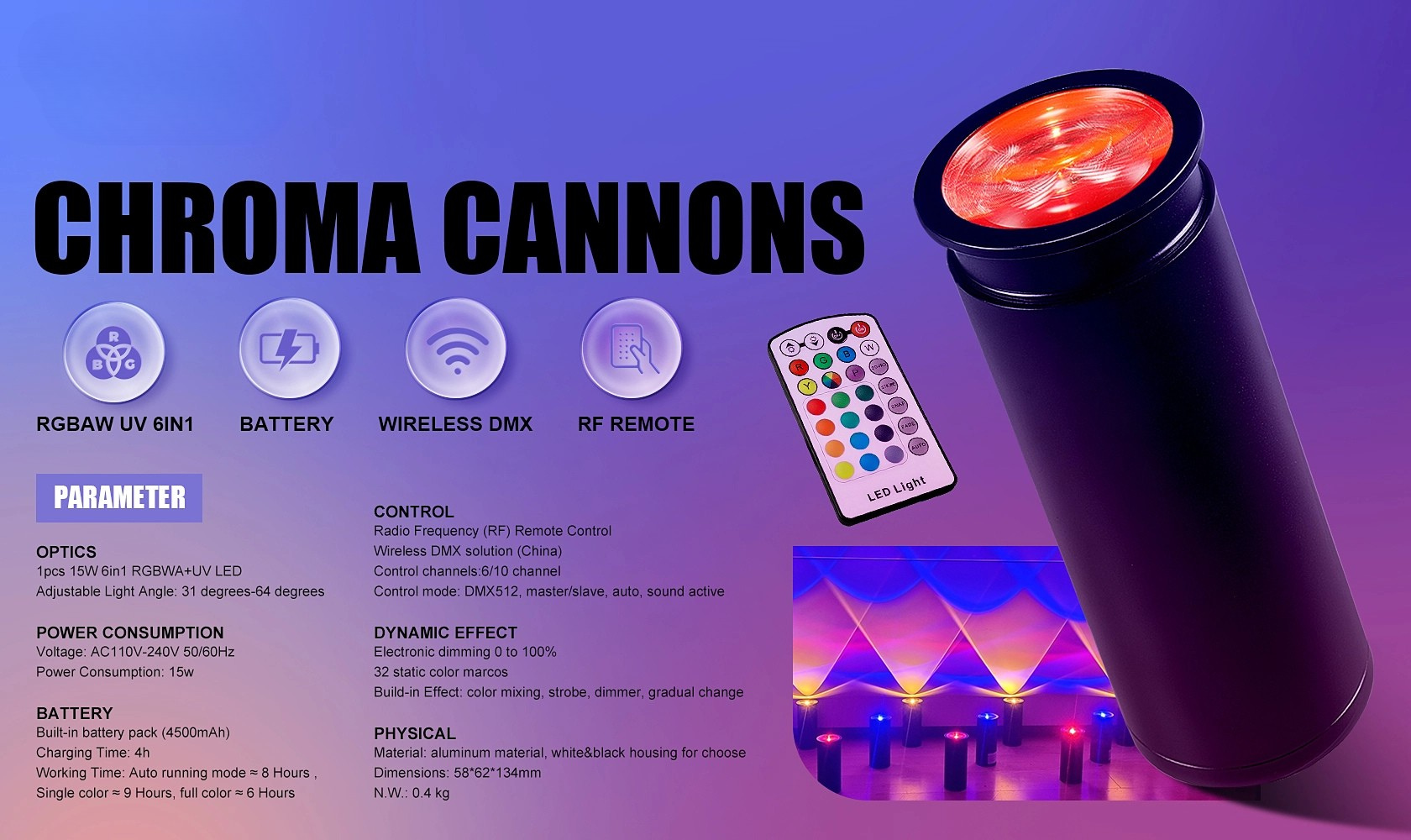 Chroma Cannon Hire – RGB LED Wash / Effect Light | Osmic Productions